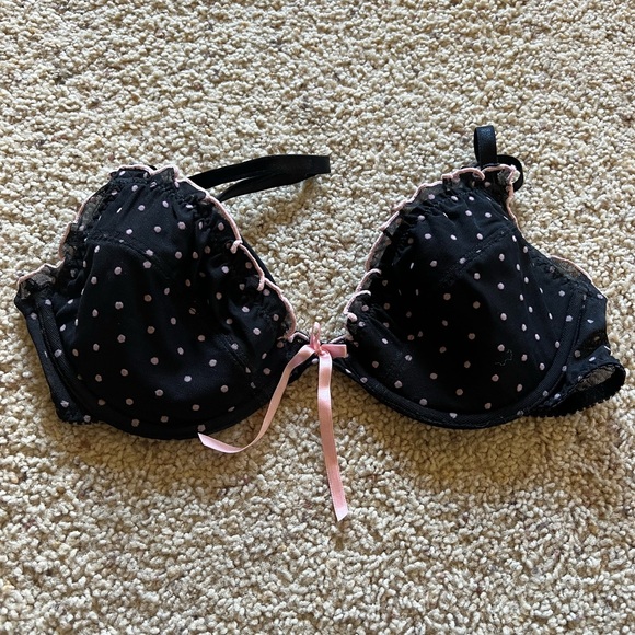 Intimates & Sleepwear | Black Lace Bra With Pink Polka Dots | Poshmark